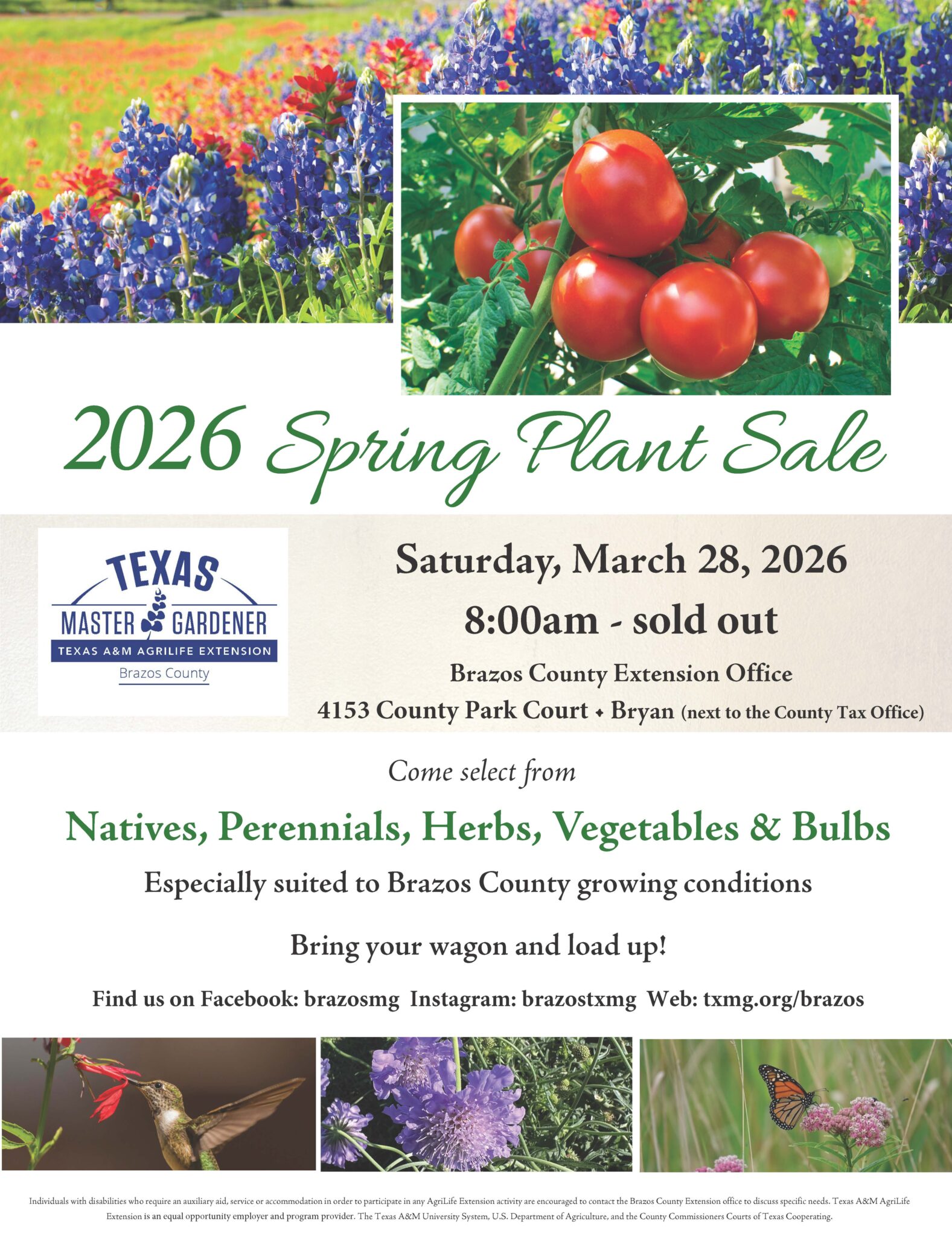 2026 Spring Plant Sale - Save the date! - Brazos County Master Gardeners