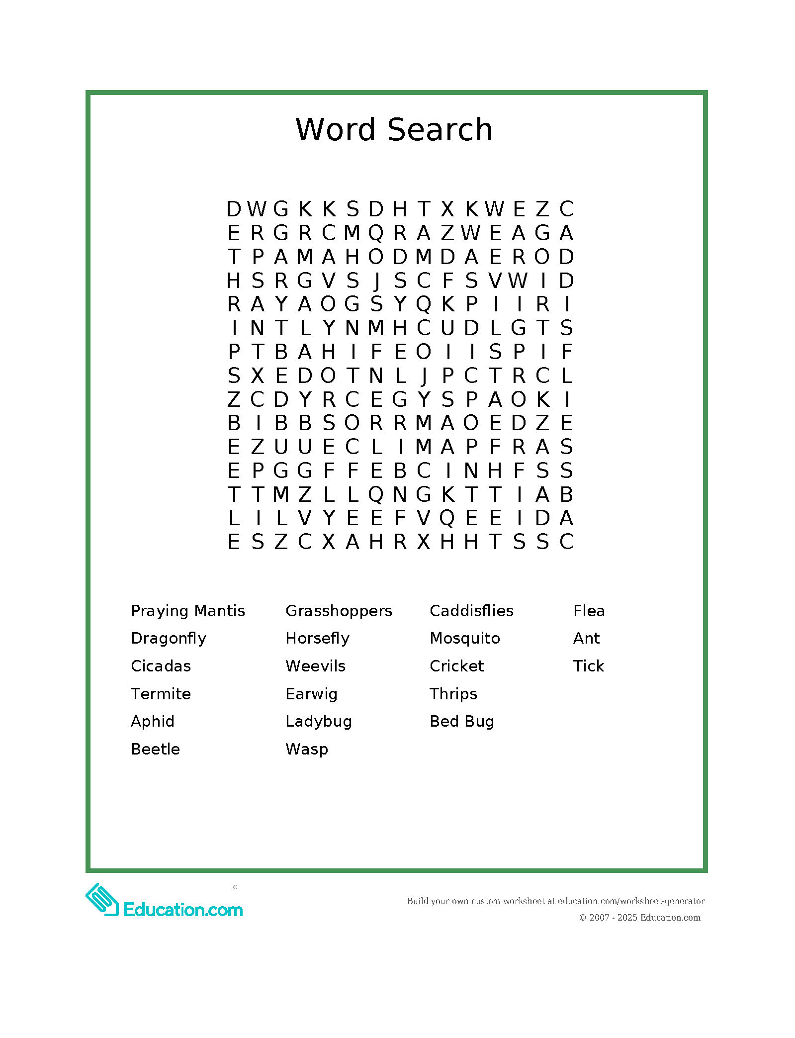 Insect Word Search Ellis County Master Gardener Association